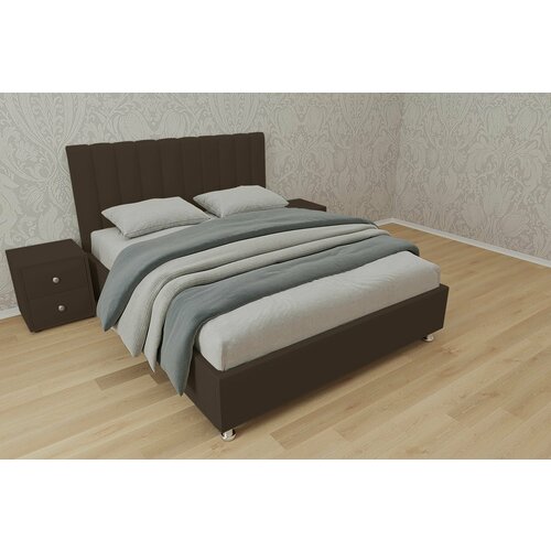 Двуспальная кровать Челси 140x200 с подъемным механизмом и с коробом для белья велюр коричневый ножки 5 см