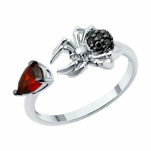 Кольцо Diamant online, серебро, 925 проба, фианит, гранат, размер 16, красный