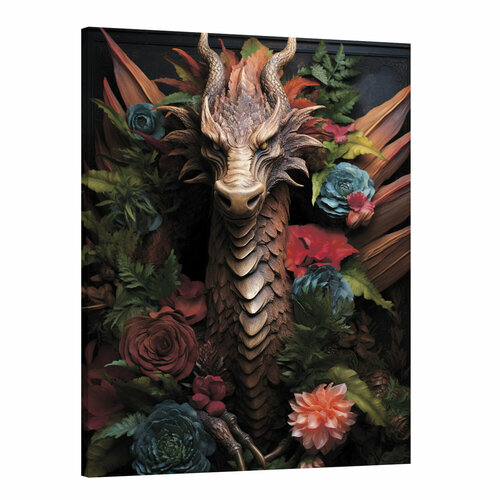 Интерьерная картина 50х70 "Деревянный дракон: символ роста"