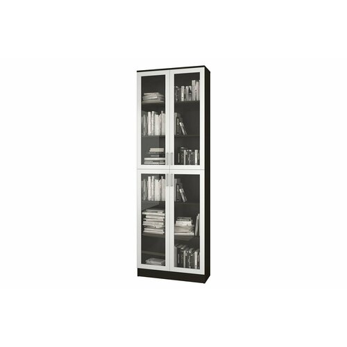 Шкаф-стеллаж распашной МногоМеб Архив №6 100х30x240, прозрачное стекло, рамка квадро белый гладкий, корпус и задняя стенка венге цаво
