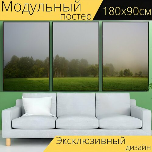 Модульный постер "Пейзаж, природа, туман" 180 x 90 см. для интерьера