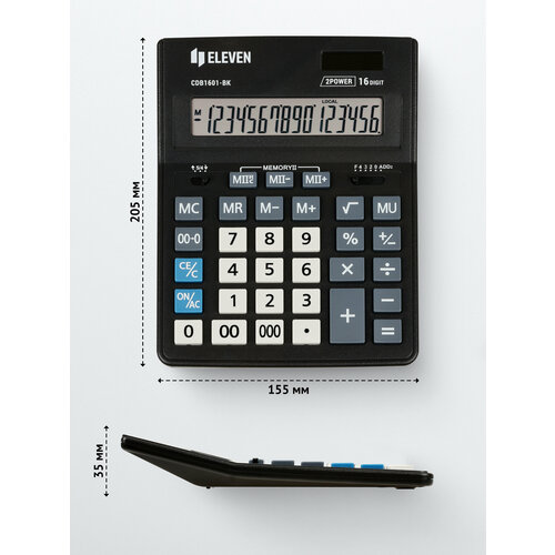 Калькулятор настольный для ЕГЭ непрограммируемый большой для школы Eleven Business Line CDB1601-BK для физики, бухгалтерский / 16 разрядов / черный