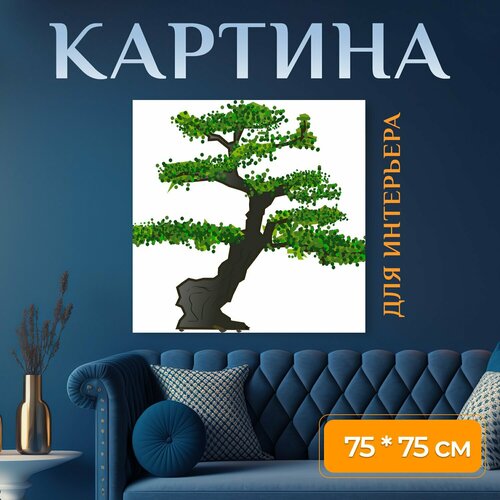 Картина на холсте "Бонсай, дерево, листья" на подрамнике 75х75 см. для интерьера