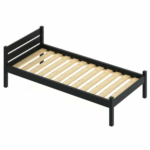 Кровать односпальная Классика из массива сосны с реечным основанием, 190х90 см (габариты 200х100), цвет черного оникса