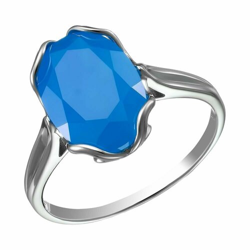 Перстень UVI Ювелирочка Серебряное кольцо с Агатом, серебро, 925 проба, родирование, агат, голубой, серебряный