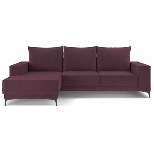 Угловой диван-кровать PUSHE Мэйсон, левый угол, велюр, бордовый Priority 385