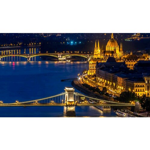 Картина на холсте 60x110 LinxOne "Венгрия огни Budapest река" интерьерная для дома / на стену / на кухню / с подрамником