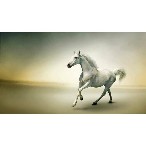 Картина на холсте 60x110 LinxOne "Лошадь река бег туман" интерьерная для дома / на стену / на кухню / с подрамником