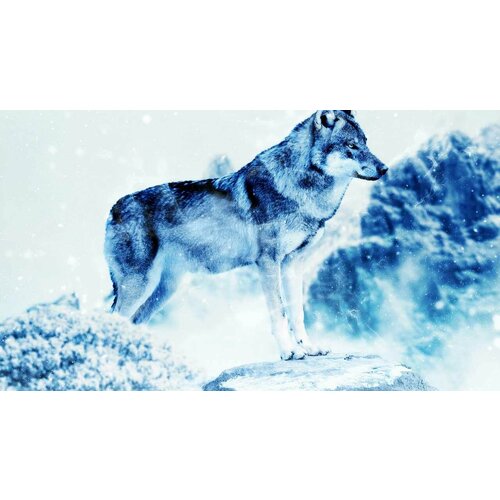 Картина на холсте 60x110 LinxOne "Волк фотошоп хищник" интерьерная для дома / на стену / на кухню / с подрамником