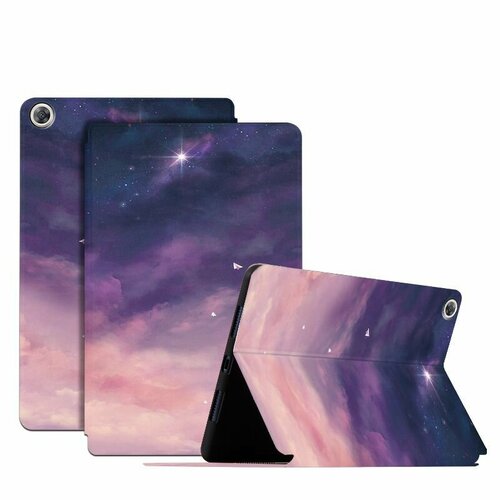 Чехол MyPads для планшетного компьютера Huawei MediaPad M5 lite 10.1" BAH2-L09, W09, W19, с рисунком звездного неба, темно-розовый.