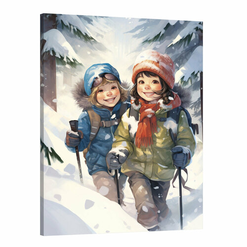 Интерьерная картина 50х70 "Дети на лыжах"