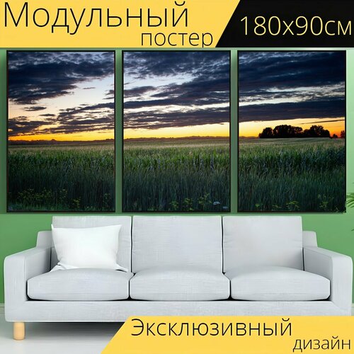 Модульный постер "Заход солнца, небо, солнце" 180 x 90 см. для интерьера