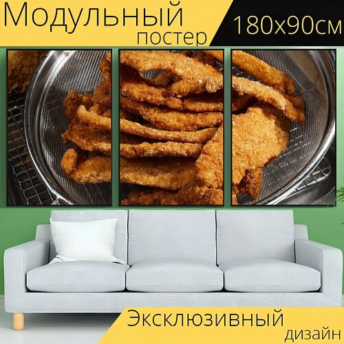 Модульный постер "Кусочки жареной курицы, быстрое питание, еда" 180 x 90 см. для интерьера