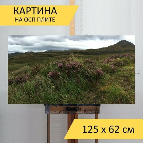 Картина на ОСП 125х62 см. "Ирландия, панорама, природа" горизонтальная, для интерьера, с креплениями