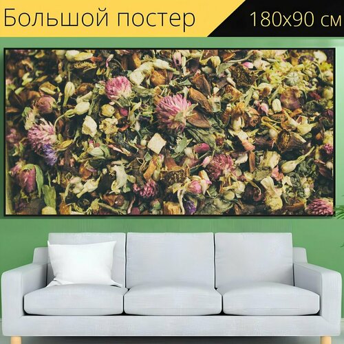 Большой постер "Чай, листья, смешанный" 180 x 90 см. для интерьера