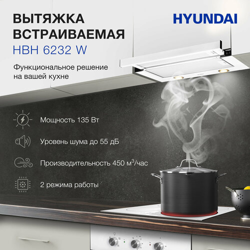 Вытяжка встраиваемая Hyundai HBB 6035 IX серебристый управление: кнопочное