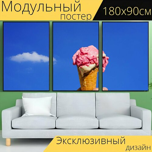 Модульный постер "Мороженое, молочное мороженое, мягкое мороженое" 180 x 90 см. для интерьера