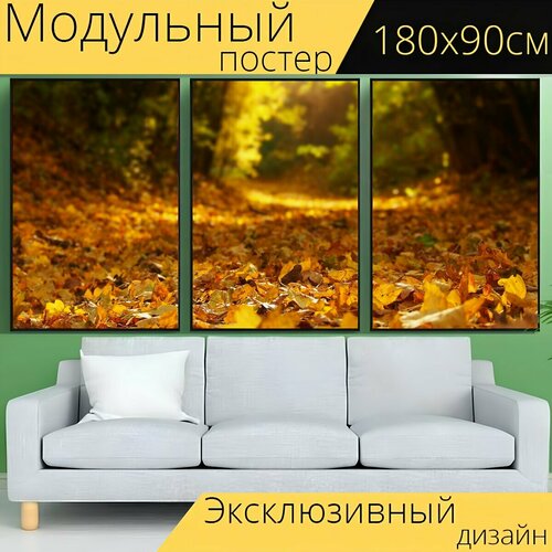 Модульный постер "Осень, листья, природа" 180 x 90 см. для интерьера