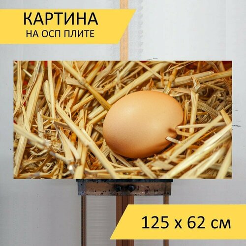 Картина на ОСП 125х62 см. "Пасхальный, яйцо, гнездо" горизонтальная, для интерьера, с креплениями