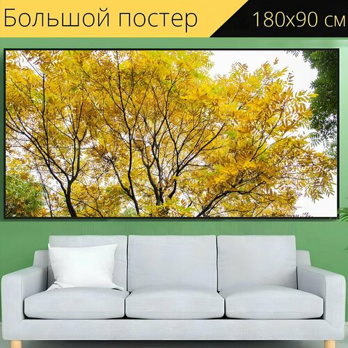 Большой постер "Лист, осень, дерево" 180 x 90 см. для интерьера