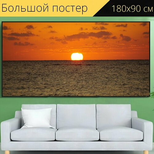 Большой постер "Заход солнца, пляж, ямайка" 180 x 90 см. для интерьера