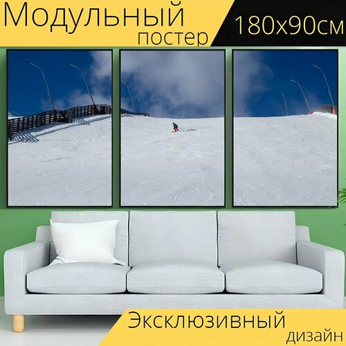Модульный постер "Кататься на лыжах, снег, выиграть" 180 x 90 см. для интерьера