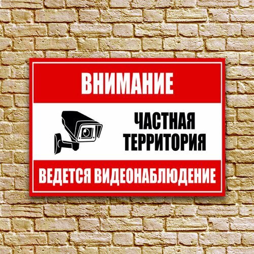 Табличка "Ведется видеонаблюдение - частная территория", размер 21x30 см. (А4), ПВХ 3мм