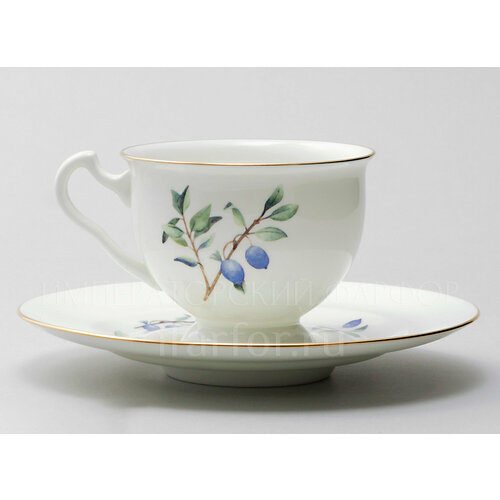 Чашка с блюдцем чайная Цветы и ягоды. Голубика Айседора