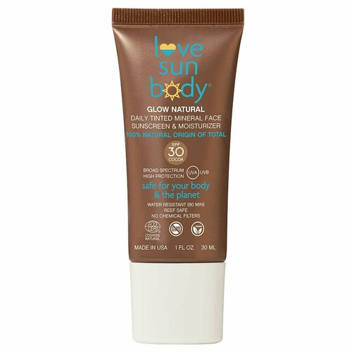 Love Sun Body Glow Натуральный ежедневный окрашенный минеральный солнцезащитный крем и увлажнитель для лица (Какао) SPF30 30мл