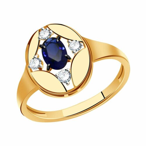 Кольцо Diamant online, золото, 585 проба, фианит, корунд, размер 17.5, темно-синий