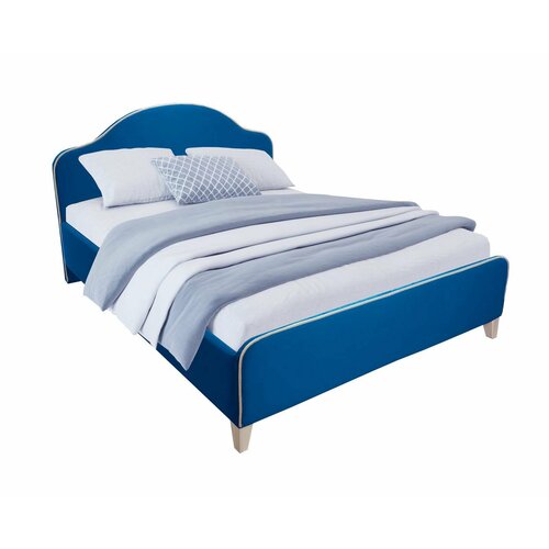 Односпальная кровать София 90x200 с подъемным механизмом и с коробом для белья велюр синий ножки 13 см хром