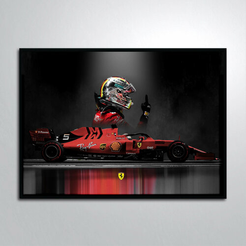 Постер в раме/Болид формулы 1 f1 formula 1 Scuderia Ferrari Себастьян Феттель 5 номер Презентация