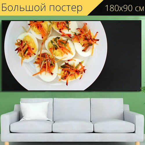 Большой постер "Вареные яйца, еда, повар" 180 x 90 см. для интерьера