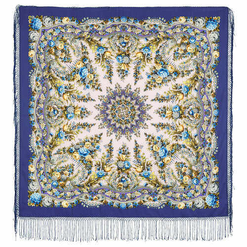 Платок Павловопосадская платочная мануфактура,135х135 см, лиловый, синий