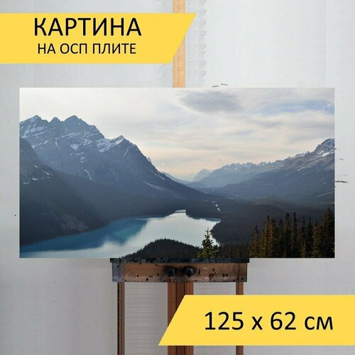 Картина на ОСП 125х62 см. "Горы, озеро, канада" горизонтальная, для интерьера, с креплениями