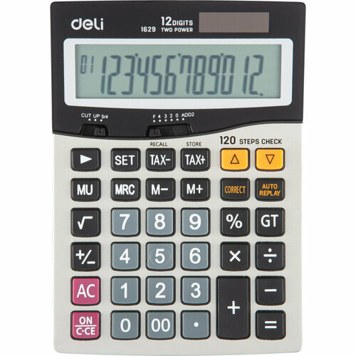 Калькулятор настольный комп. Deli E1629.12-р, дв. пит,181x130мм, мет, серебр