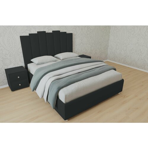 Двуспальная кровать Джульетта 160x200 основание металлическое с ламелями велюр черный без ножек