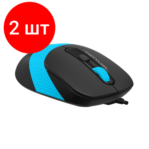 Комплект 2 штук, Мышь компьютерная A4Tech Fstyler FM10S черный/голубой 1600dpi USB (4but)