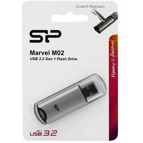 Флешка USB Silicon Power Marvel M02 64ГБ, USB3.0, серебристый [sp064gbuf3m02v1s]