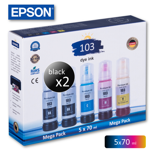 Чернила краска для принтера EPSON 103/101, набор 5х70 мл