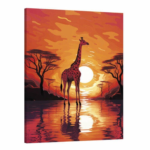 Интерьерная картина 50х70 "Жираф в рассвете"