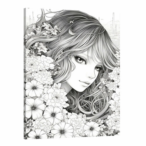 Интерьерная картина 50х70 "Цветы аниме"