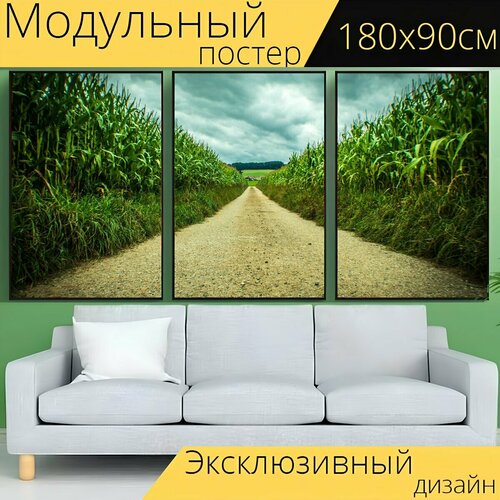 Модульный постер "Ферма, дорога, деревенский" 180 x 90 см. для интерьера
