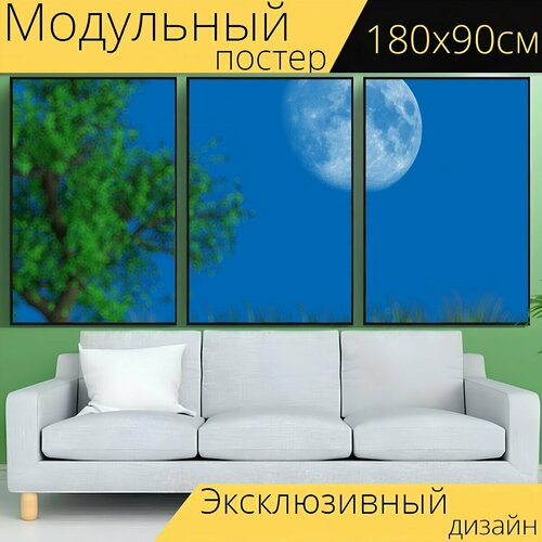 Модульный постер "Луна, природа, настроение" 180 x 90 см. для интерьера
