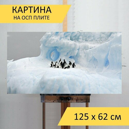 Картина на ОСП 125х62 см. "Мороженое, снег, зима" горизонтальная, для интерьера, с креплениями