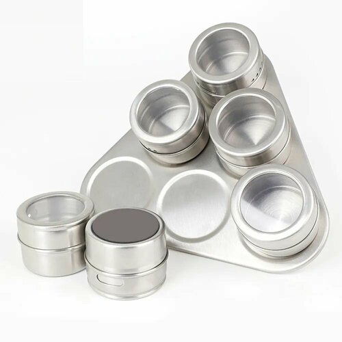 Набор магнитных баночек для специй 6 предметов / солонка / баночки для сыпучих продуктов / емкость для хранения приправ