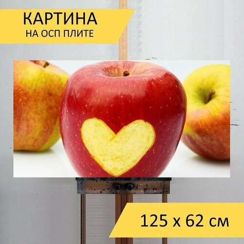 Картина на ОСП 125х62 см. "Фрукты, яблоко, здоровый" горизонтальная, для интерьера, с креплениями