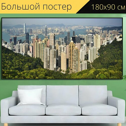Большой постер "Гонконг, китай, азия" 180 x 90 см. для интерьера