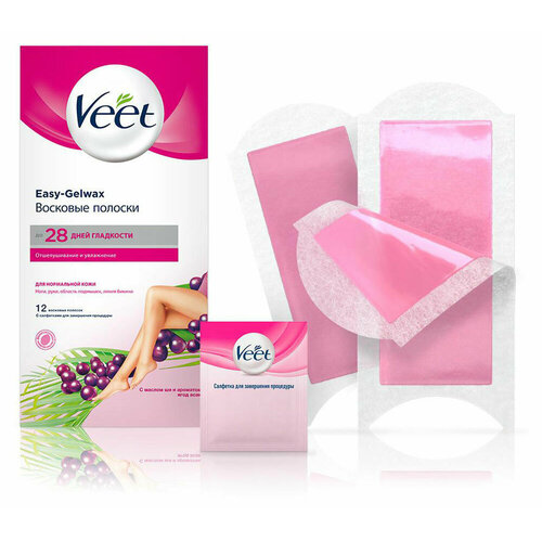 Восковые полоски Veet c технологией Easy Gel-wax, 12шт