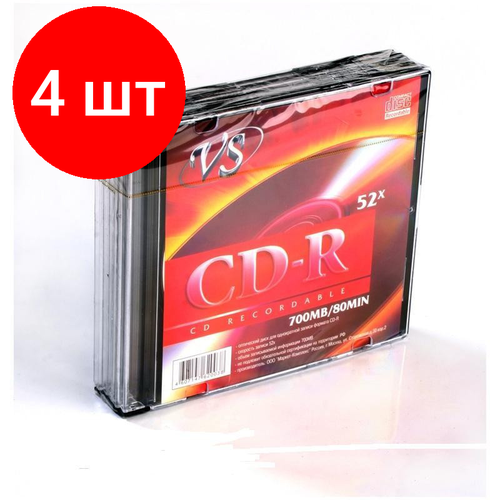 Комплект 4 упаковок, Носители информации CD-R, 52x, VS, Slim/5, VSCDRSL501
